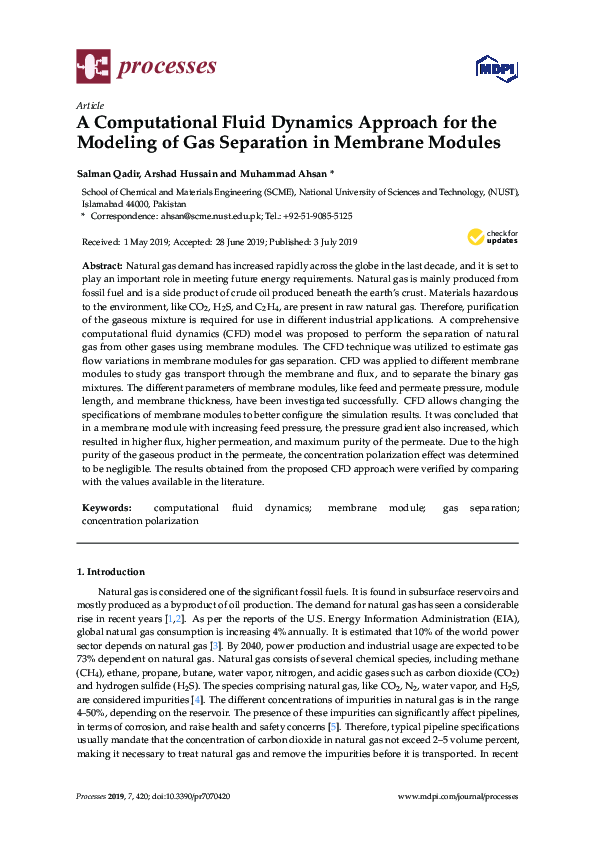 Pdf A Computational Fluid Dynamics Approach For The Modeling Of Gas