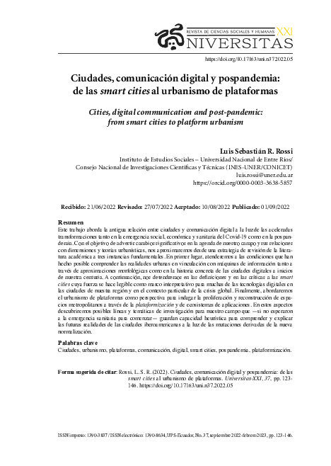 Pdf Ciudades Comunicación Digital Y Pospandemia De Las Smart Cities Al Urbanismo De Plataformas 