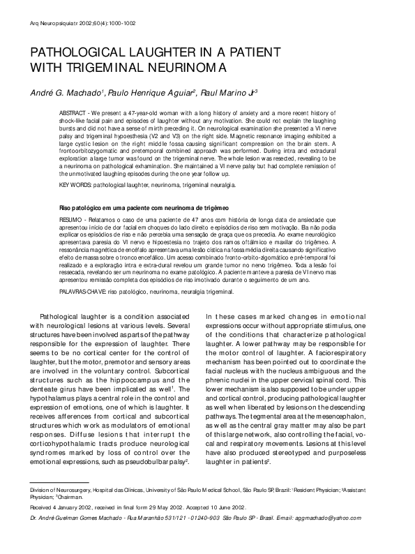 (PDF) Pathological laughter in a patient with trigeminal neurinoma