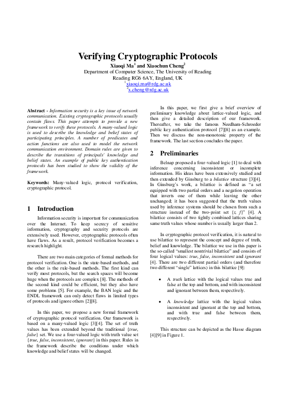 Pdf Verifying Cryptographic Protocols 