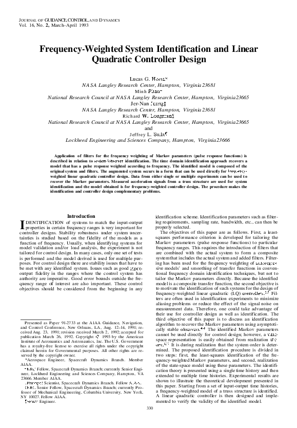 (PDF) Frequency-weighted system identification and linear quadratic controller design