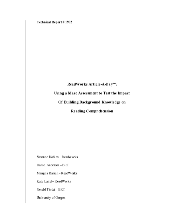 (PDF) ReadWorks Article-A-Day[TM]: Using a Maze Assessment to Test the ...