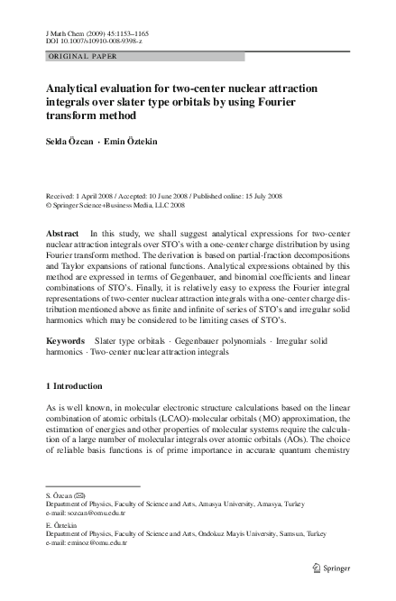 Pdf Analytical Evaluation For Two Center Nuclear Attraction Integrals