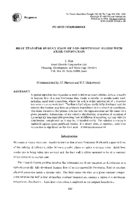 (PDF) Heat transfer in duct flow of non-Newtonian fluids with axial conduction