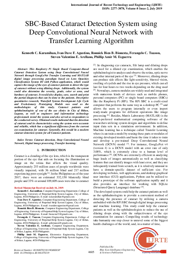 Pdf Sbc Based Cataract Detection System Using Deep Convolutional