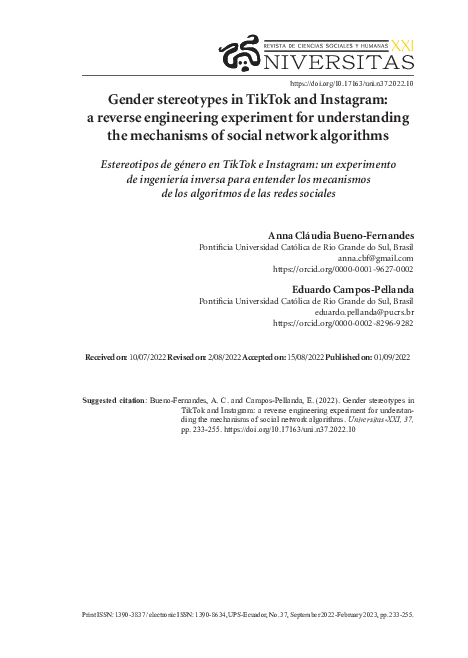 (PDF) Gender stereotypes in TikTok and Instagram: a reverse engineering ...