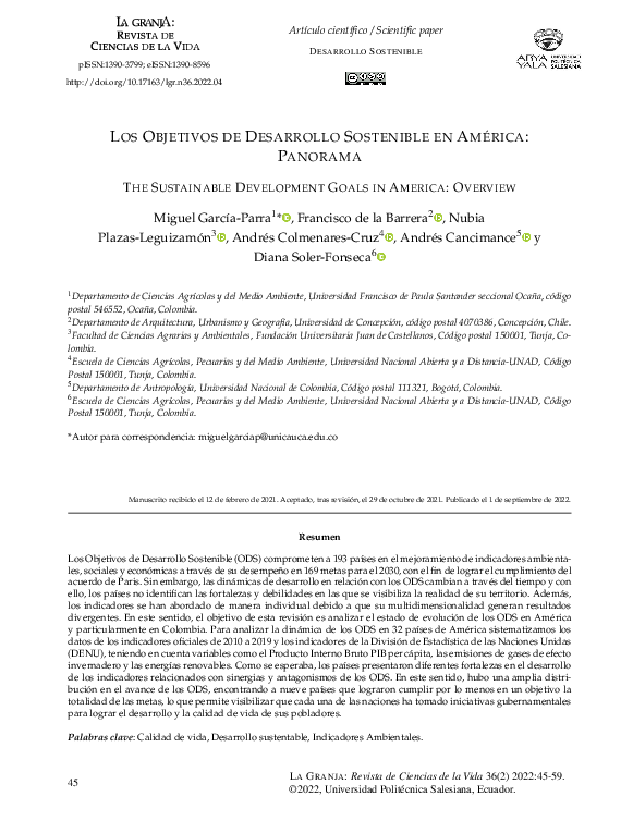 (PDF) LOS OBJETIVOS DE DESARROLLO SOSTENIBLE EN AMÉRICA: PANORAMA