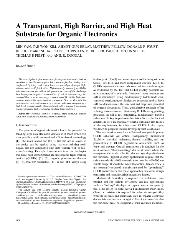 (PDF) A Transparent, High Barrier, and High Heat Substrate for Organic ...
