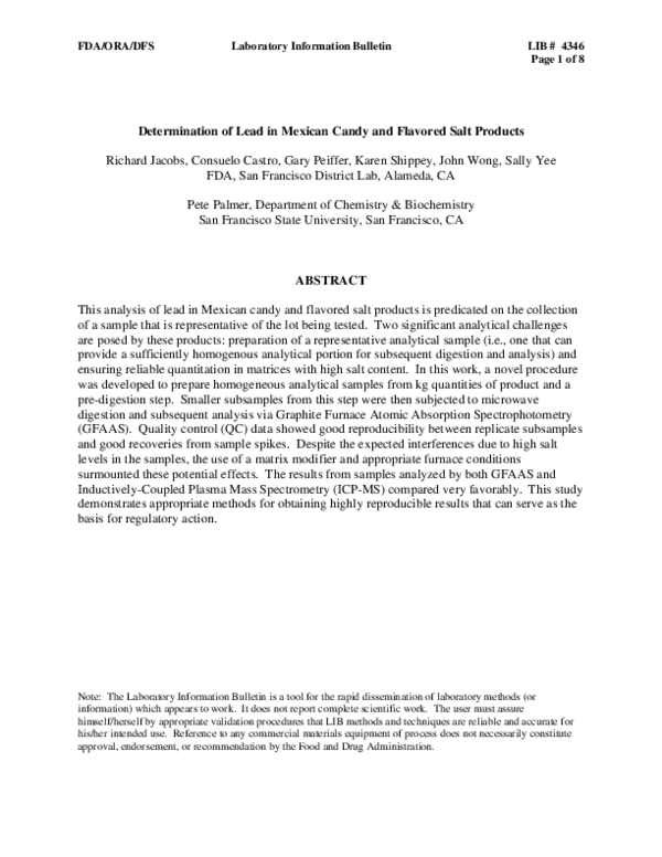 (PDF) Determination of Lead in Mexican Candy and Flavored Salt Products