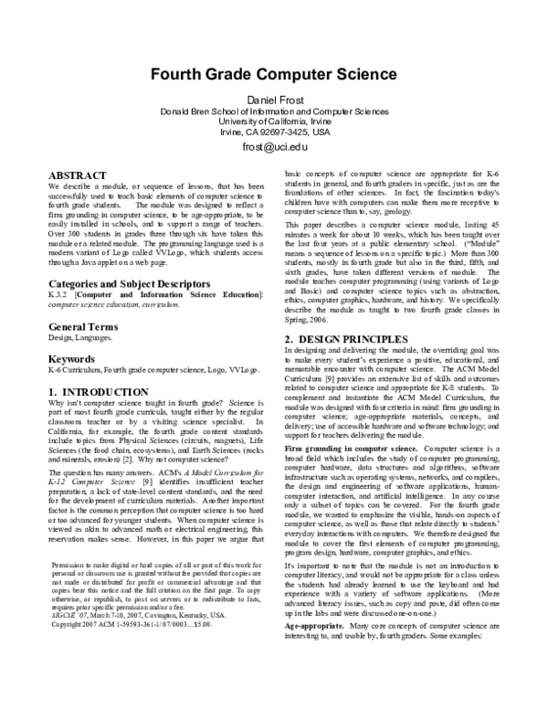 (PDF) Fourth grade computer science