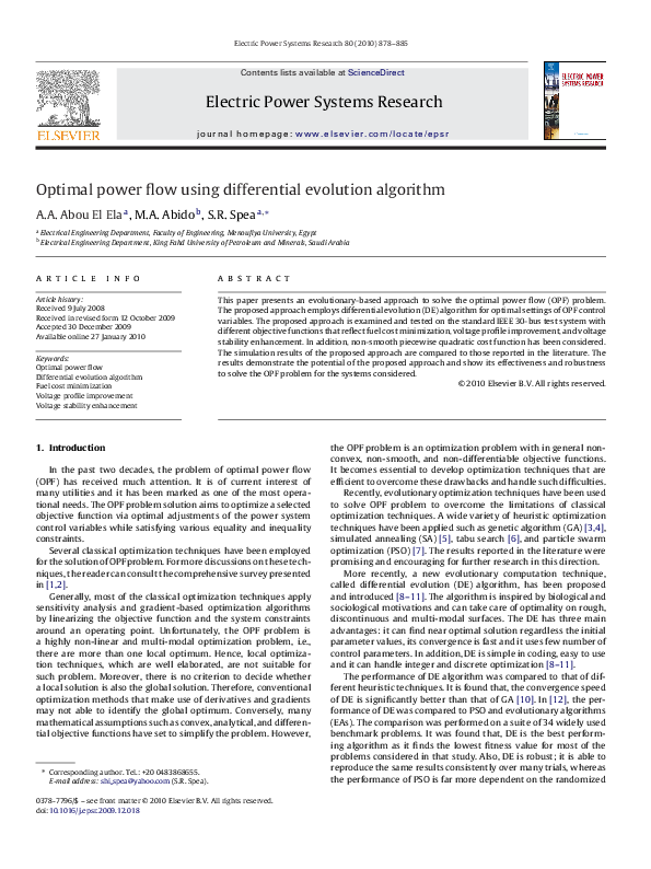 (PDF) Optimal power flow using differential evolution algorithm