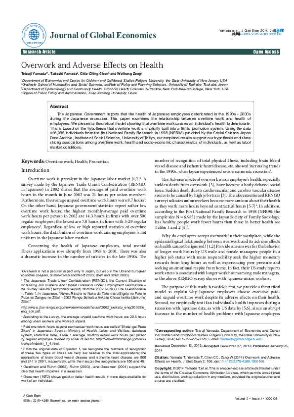 (PDF) Overwork and Adverse Effects on Health