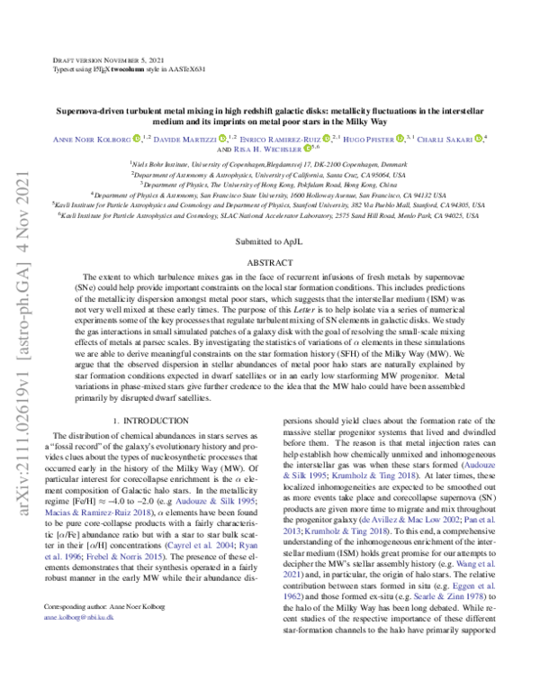 (PDF) Supernova-driven Turbulent Metal Mixing in High-redshift Galactic ...