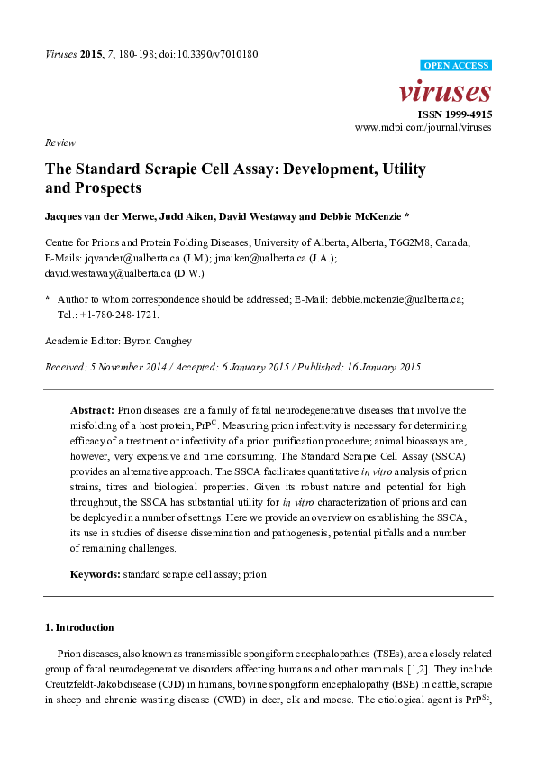 (PDF) The Standard Scrapie Cell Assay: Development, Utility and Prospects
