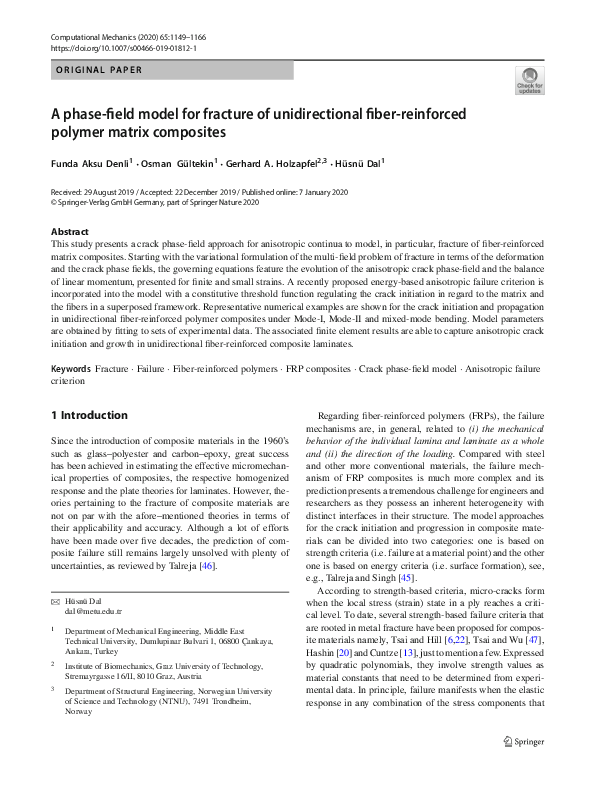 Pdf A Phase Field Model For Fracture Of Unidirectional Fiber Reinforced Polymer Matrix Composites