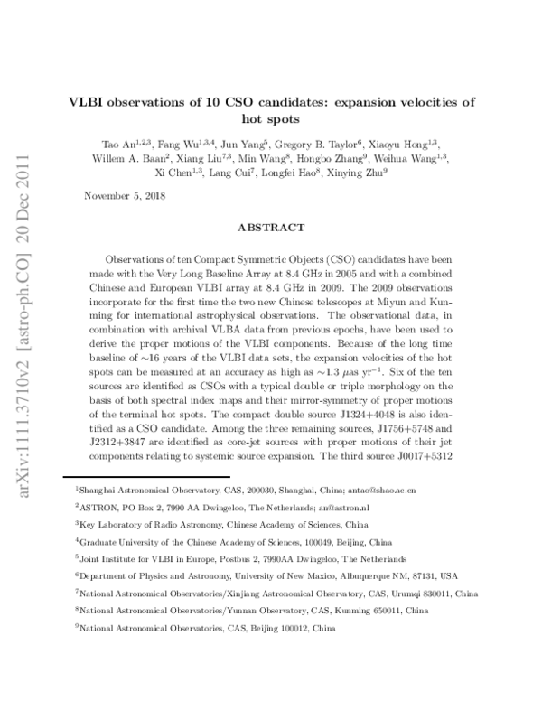 (PDF) Vlbi Observations of 10 Compact Symmetric Object Candidates ...