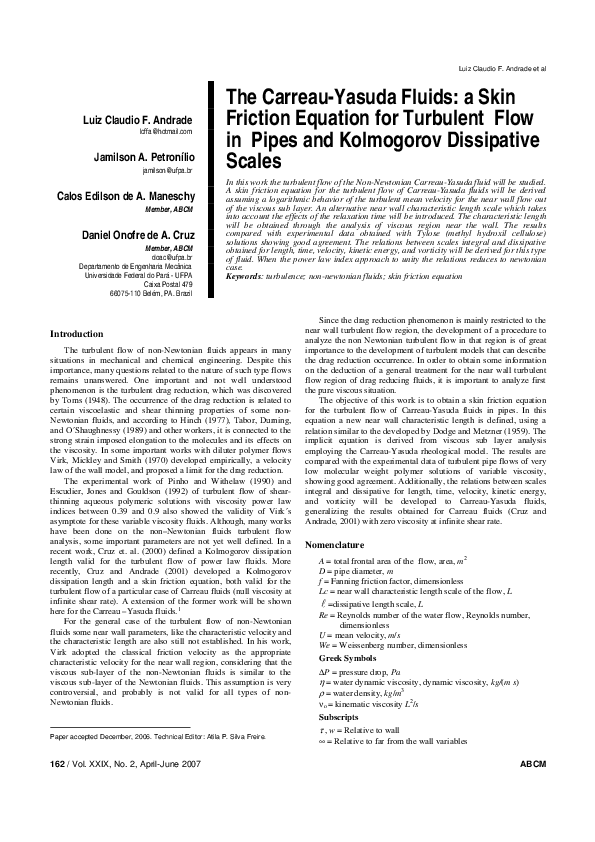 (PDF) The carreau-yasuda fluids: a skin friction equation for turbulent ...