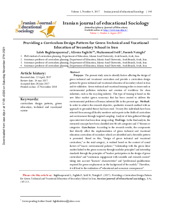 (PDF) Providing a Curriculum Design Pattern for Green Technical and ...