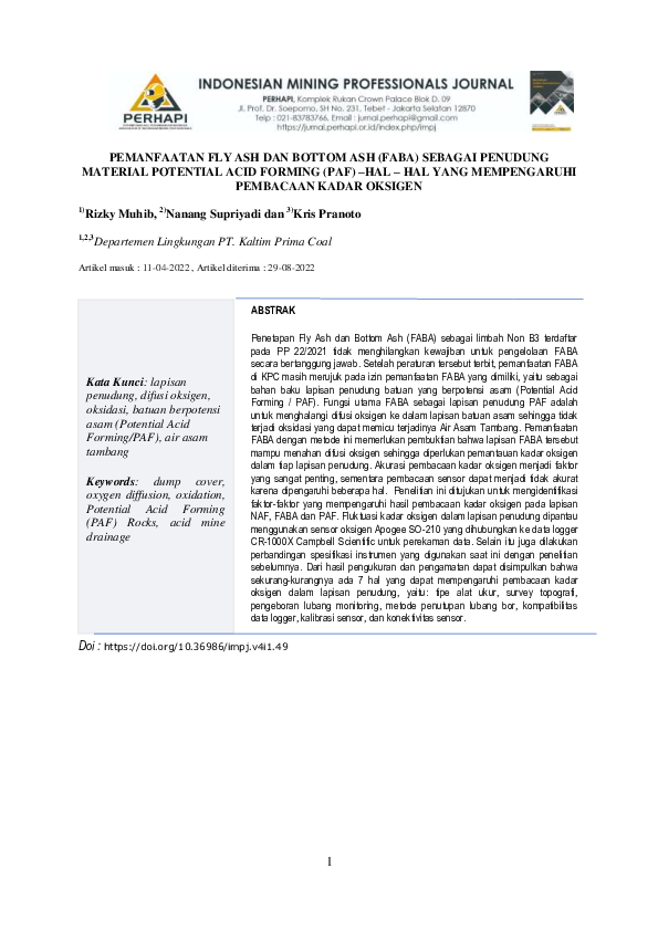 (PDF) Pemanfaatan Fly Ash Dan Bottom Ash (Faba) Sebagai Penudung Material Potential Acid Forming ...