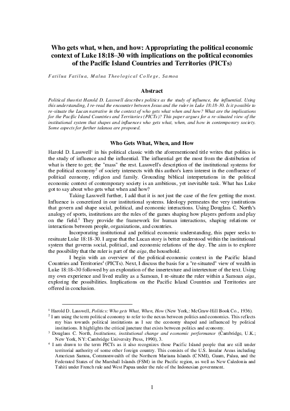 (PDF) Who gets what, when, and how: Appropriating the political ...