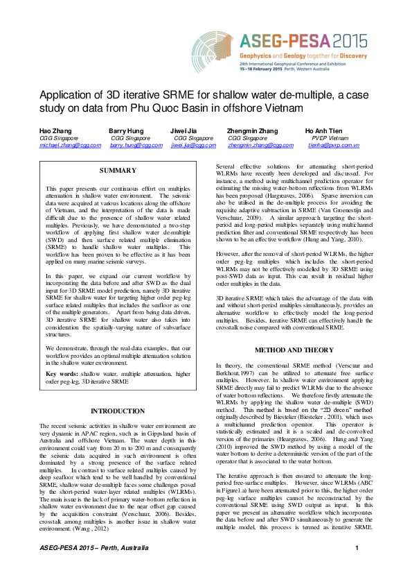 (PDF) Application of 3D iterative SRME for shallow water de-multiple, a ...