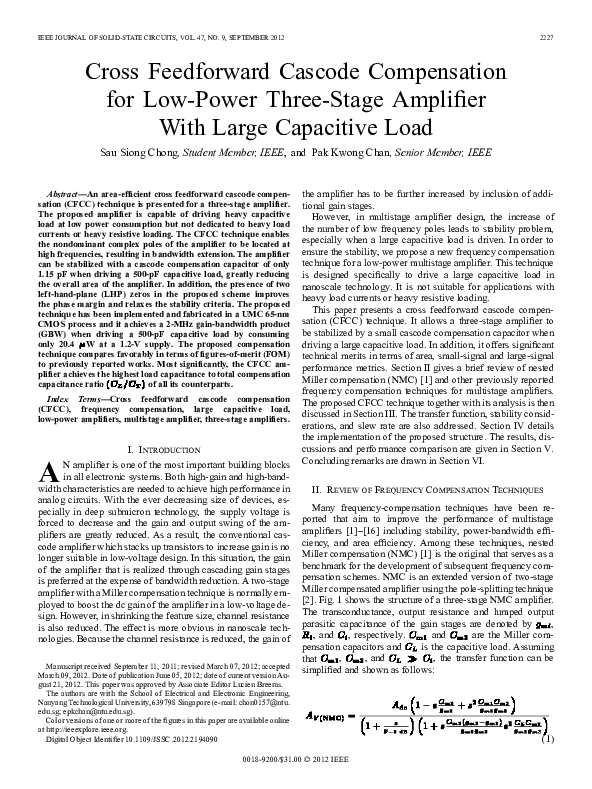 (PDF) Cross Feedforward Cascode Compensation for Low-Power Three-Stage Amplifier With Large ...