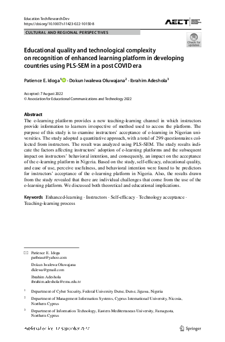 Educational quality and technological complexity on recognition of ...