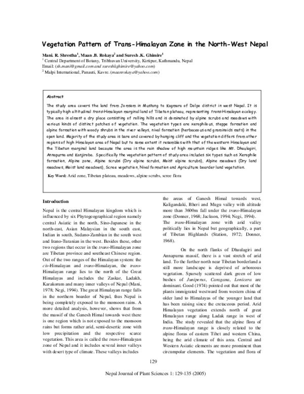 (PDF) Vegetation Pattern of Trans-Himalayan Zone in the North-West Nepal