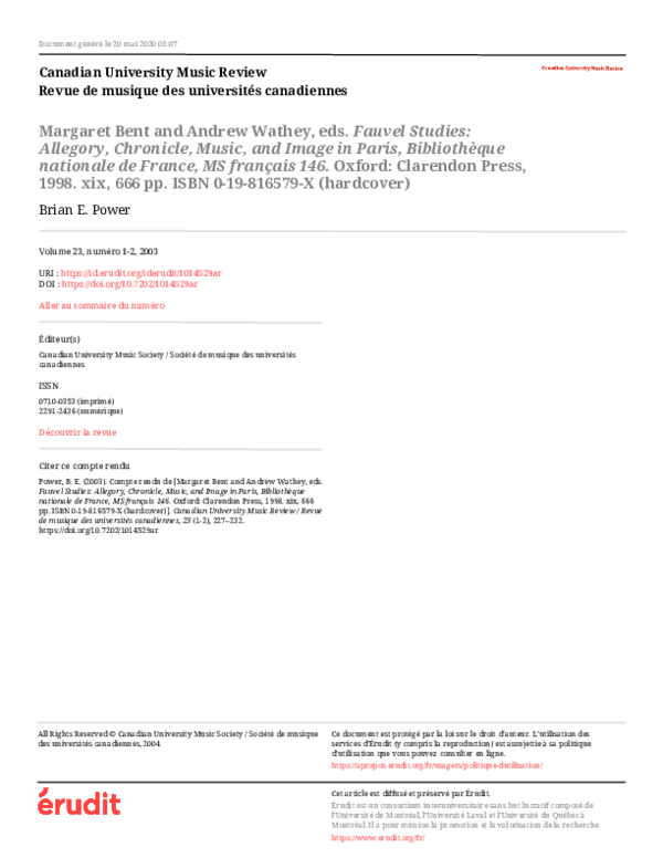 (PDF) Margaret Bent and Andrew Wathey, eds. Fauvel Studies: Allegory ...