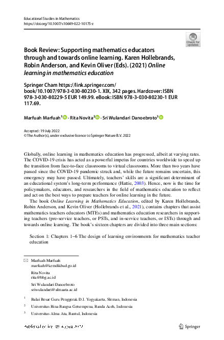 (PDF) Book Review: Supporting mathematics educators through and towards ...