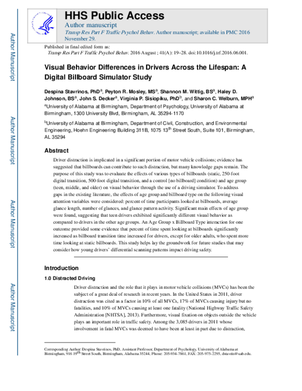 (PDF) Visual behavior differences in drivers across the lifespan: A ...