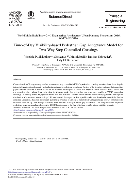 (PDF) Time-of-day Visibility-based Pedestrian Gap Acceptance Model for ...