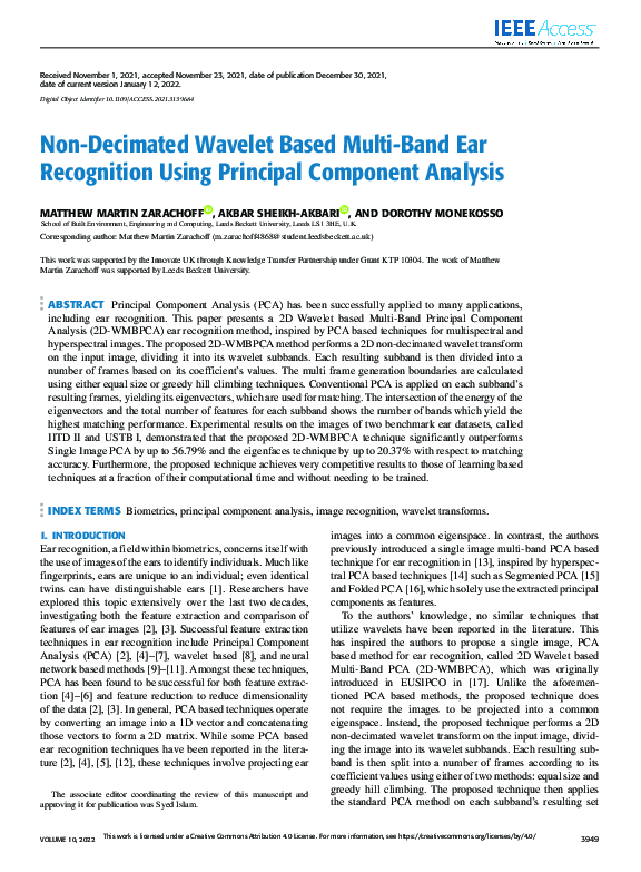 Pdf Non Decimated Wavelet Based Multi Band Ear Recognition Using