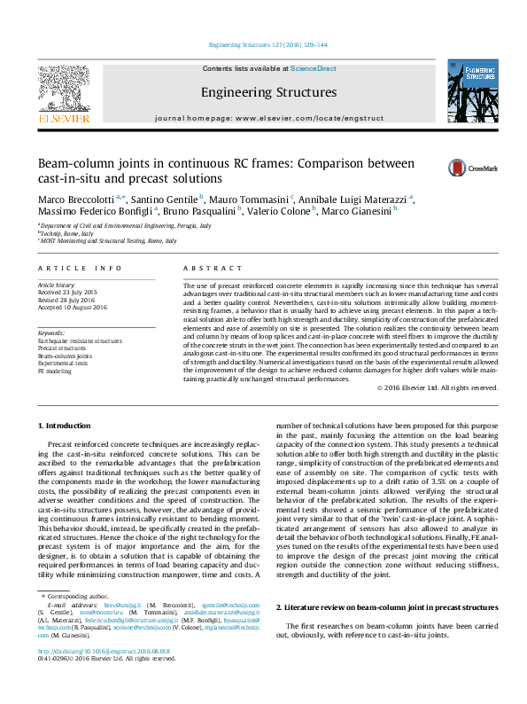(PDF) Beam-column joints in continuous RC frames: Comparison between ...