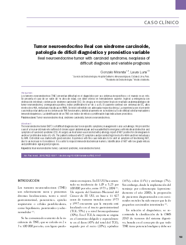 (PDF) Tumor neuroendocrino ileal con síndrome carcinoide, patología de ...