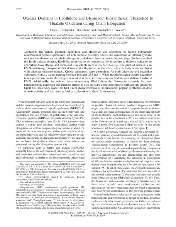 (PDF) Oxidase Domains in Epothilone and Bleomycin Biosynthesis ...
