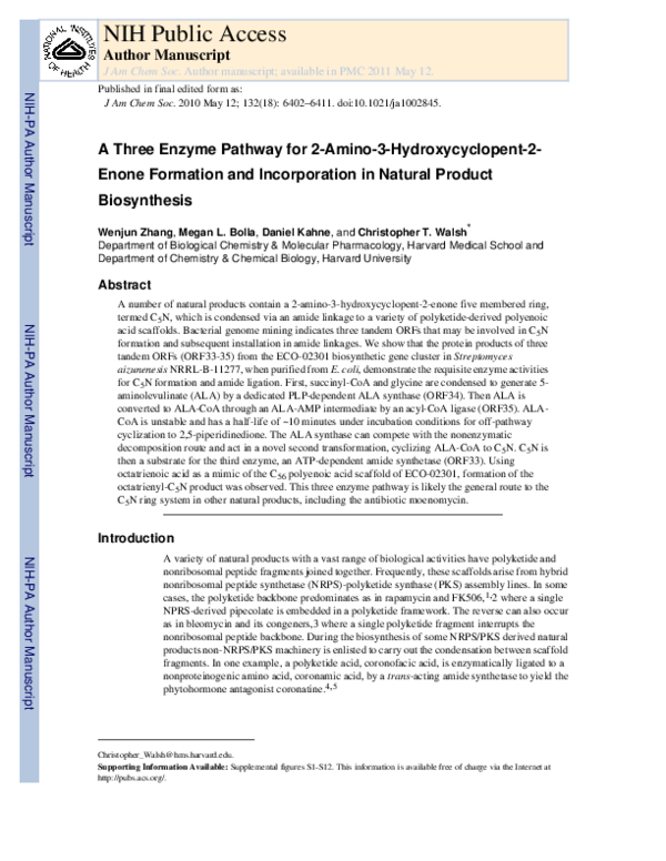 (PDF) A Three Enzyme Pathway for 2-Amino-3-hydroxycyclopent-2-enone ...