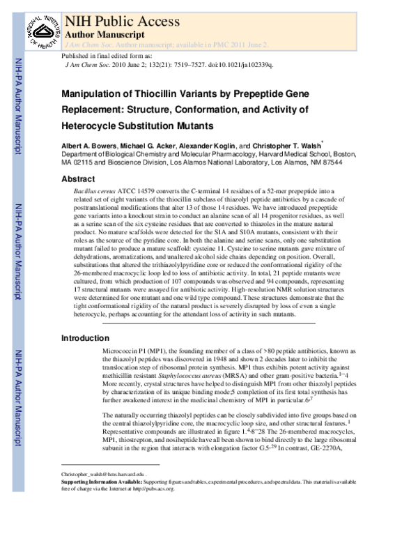 (PDF) Manipulation of Thiocillin Variants by Prepeptide Gene ...