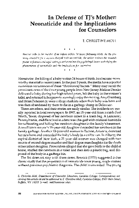 (PDF) In Defense of TJ's Mother: Neonaticide and the Implications for ...