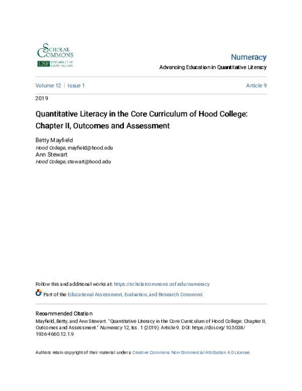 (PDF) Quantitative Literacy in the Core Curriculum of Hood College ...