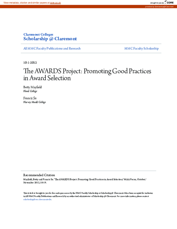 (PDF) The AWARDS Project: Promoting Good Practices in Award Selection