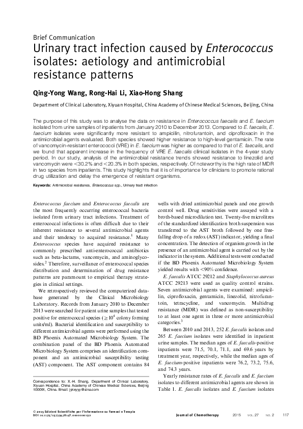 (PDF) Urinary tract infection caused by Enterococcus isolates ...