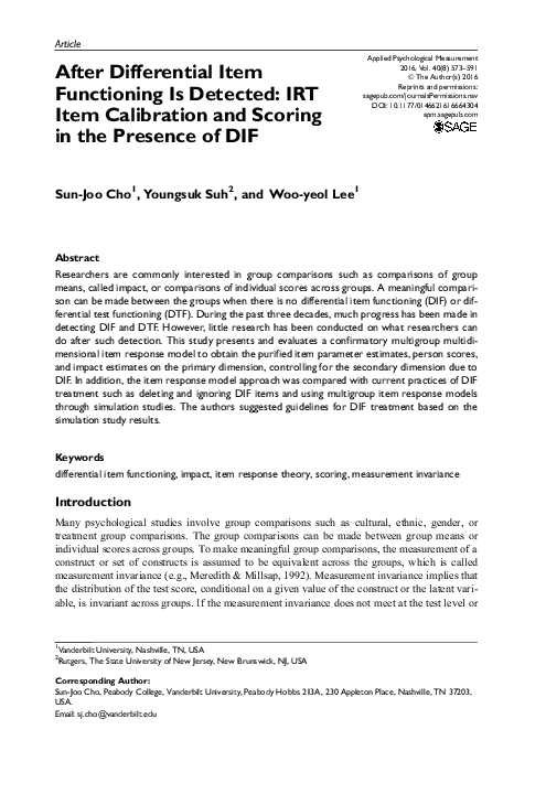 Pdf After Differential Item Functioning Is Detected Sun Joo Cho 