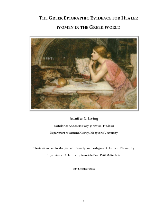 (PDF) The Greek epigraphic evidence for healer women in the Greek world