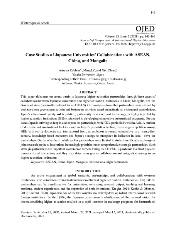 (PDF) Case Studies of Japanese Universities’ Collaborations with ASEAN ...