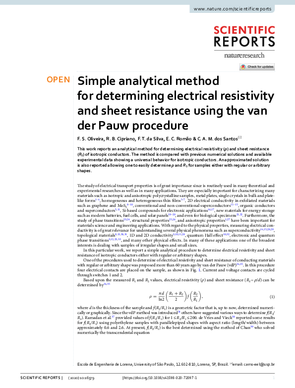 (PDF) Simple analytical method for determining electrical resistivity and sheet resistance using ...