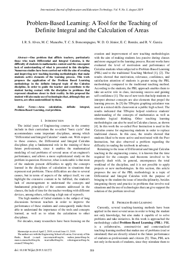 (PDF) Problem-Based Learning: A Tool for the Teaching of Definite Integral and the Calculation ...