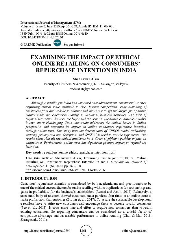 (PDF) Examining the Impact of Ethical Online Retailing on Consumers ...