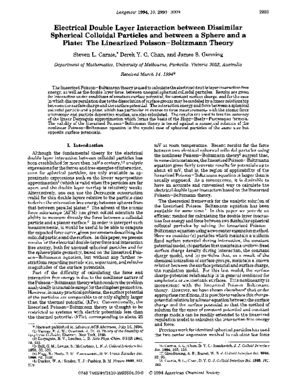 Pdf Electrical Double Layer Interaction Between Dissimilar Spherical Colloidal Particles And