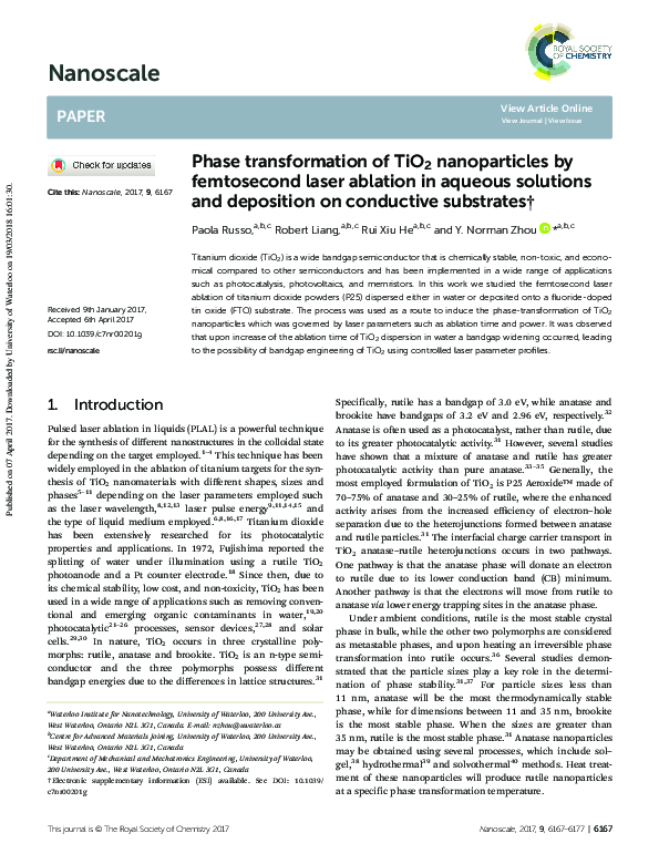 Pdf Phase Transformation Of Tio2 Nanoparticles By Femtosecond Laser Ablation In Aqueous